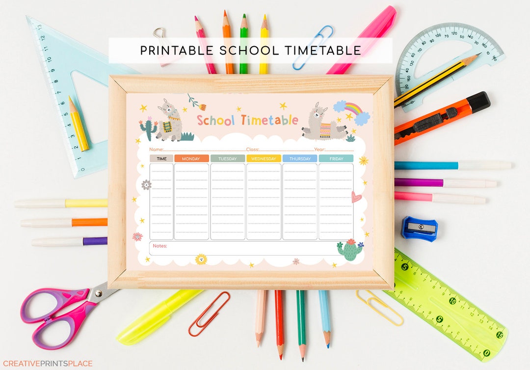 Printable Llama School Timetable, Kids Daily Schedule, Back to School ...