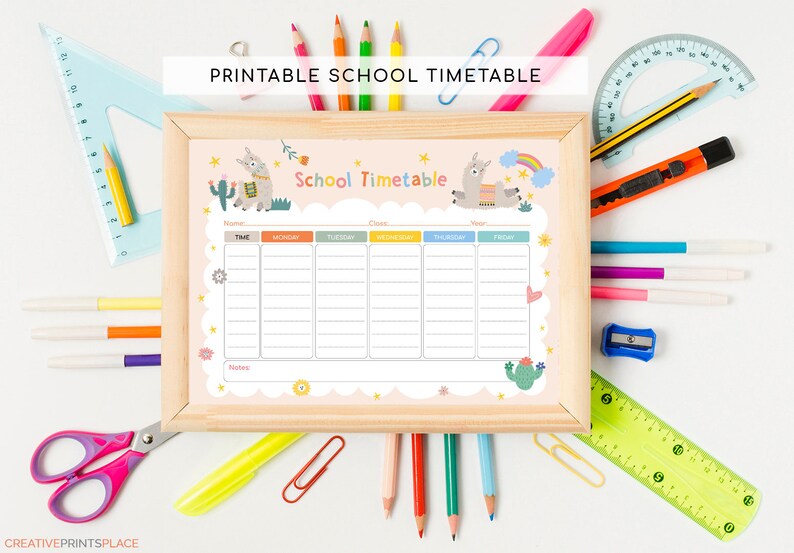 Printable Llama School Timetable, Kids Daily Schedule, Back to School ...