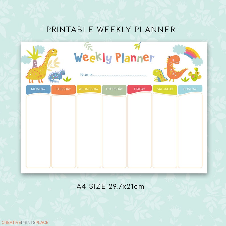 Dinosaur Weekly Planner Printable: Kids School Activities (digital ...
