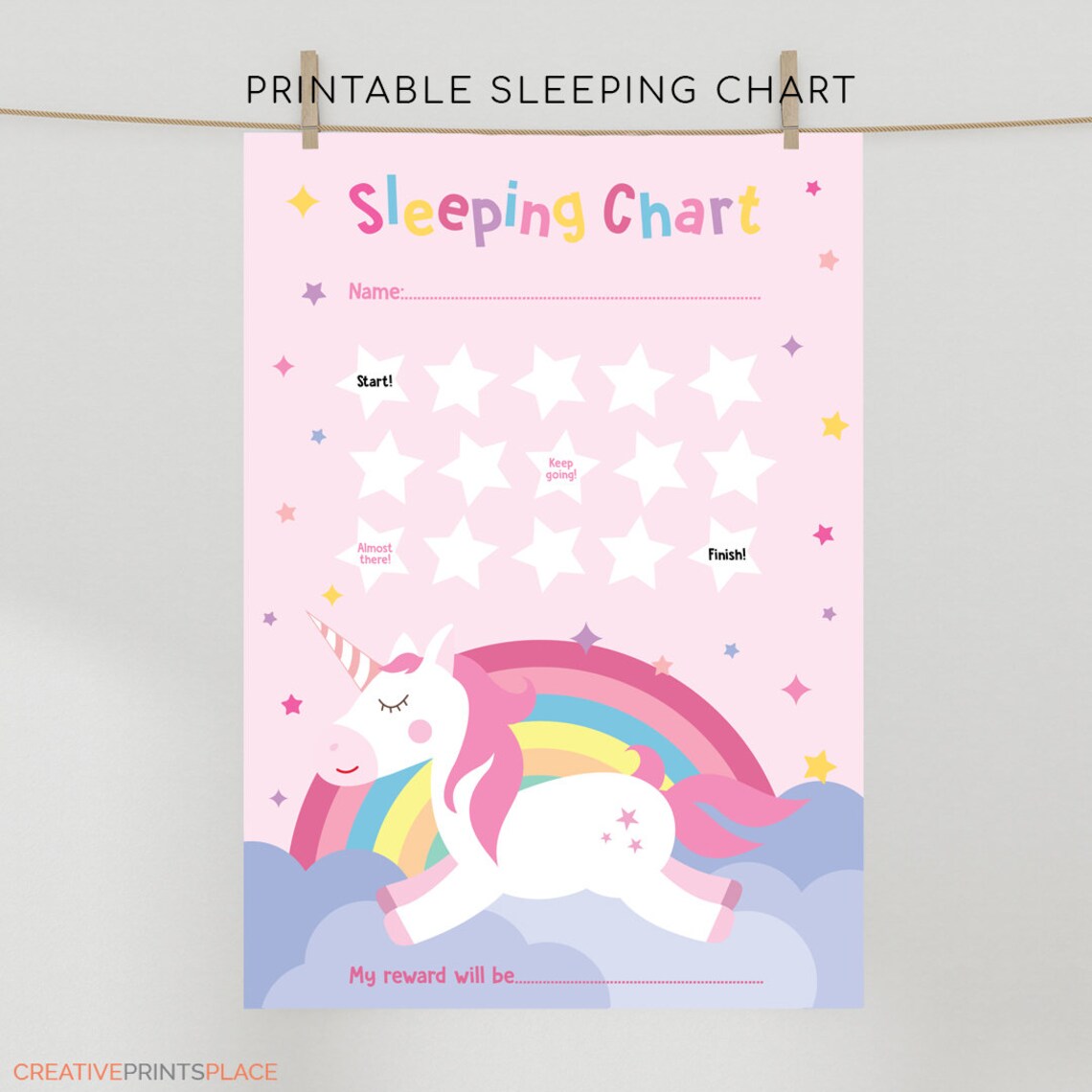 Printable Unicorn Pink Sleeping Chart, Good Night Chart for Girls ...