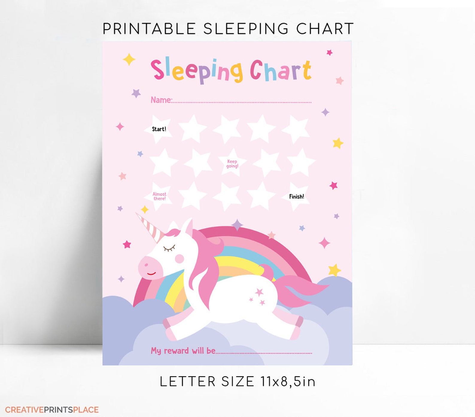 Printable Unicorn Pink Sleeping Chart, Good Night Chart for Girls ...