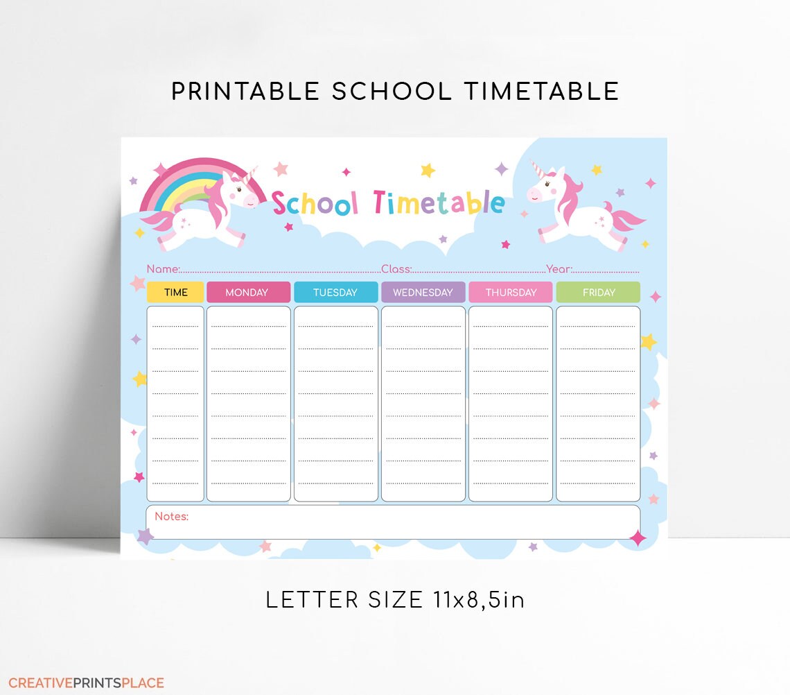 Printable Unicorn School Timetable Kids Daily Schedule Back - Etsy
