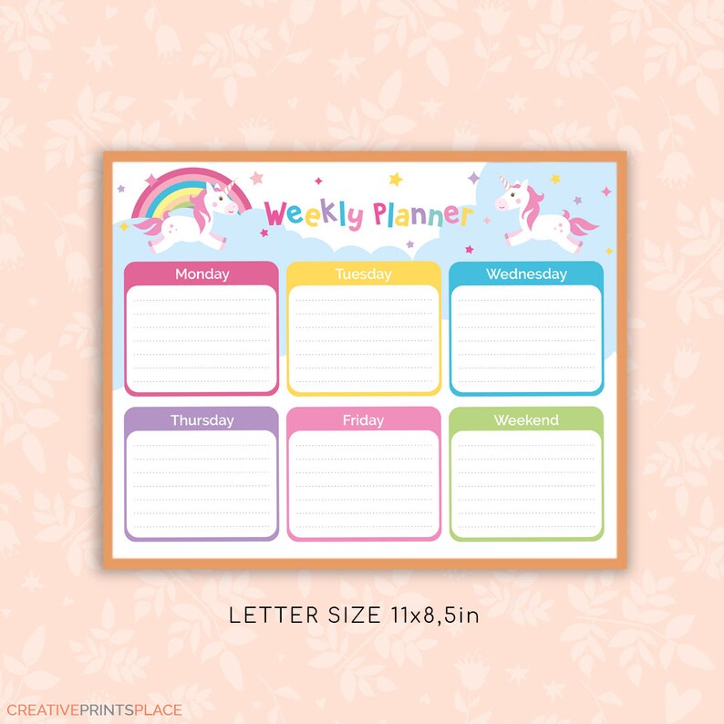 Printable Unicorn Kids Weekly Planner, Unicorn Daily Planner ...