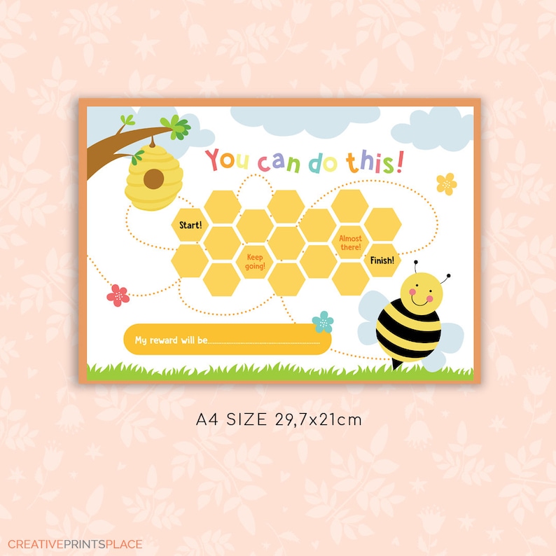 Printable Bee Reward Chart for Girls, You Can Do It Chart, Boy Reward ...