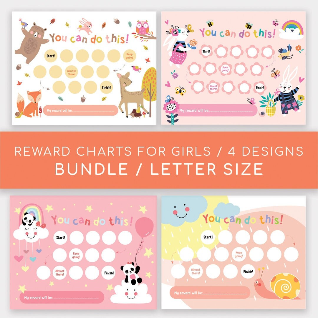 Girls Reward Chart BUNDLE, Wodland Reward Chart, Panda Reward Chart ...