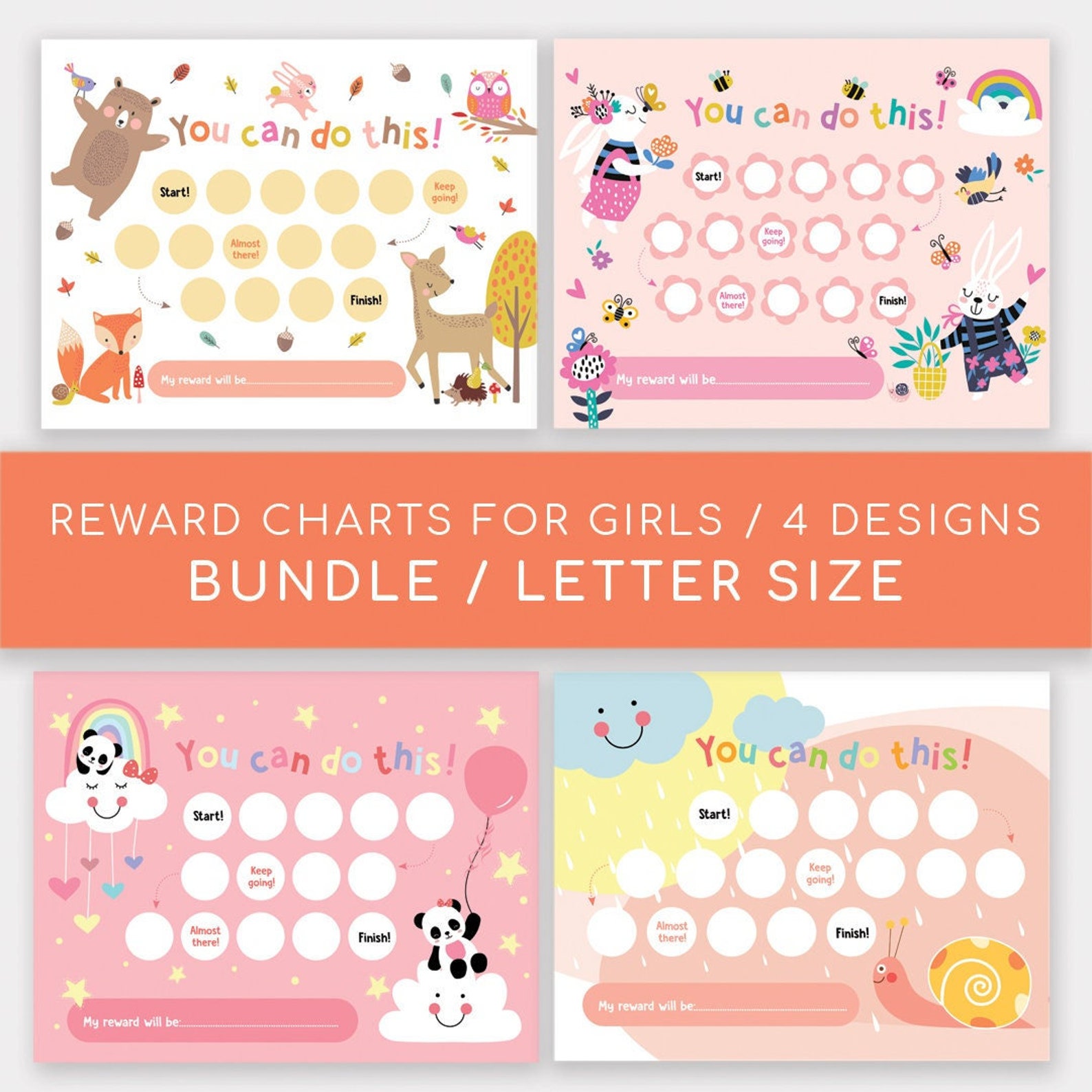 Girls Reward Chart BUNDLE, Wodland Reward Chart, Panda Reward Chart ...