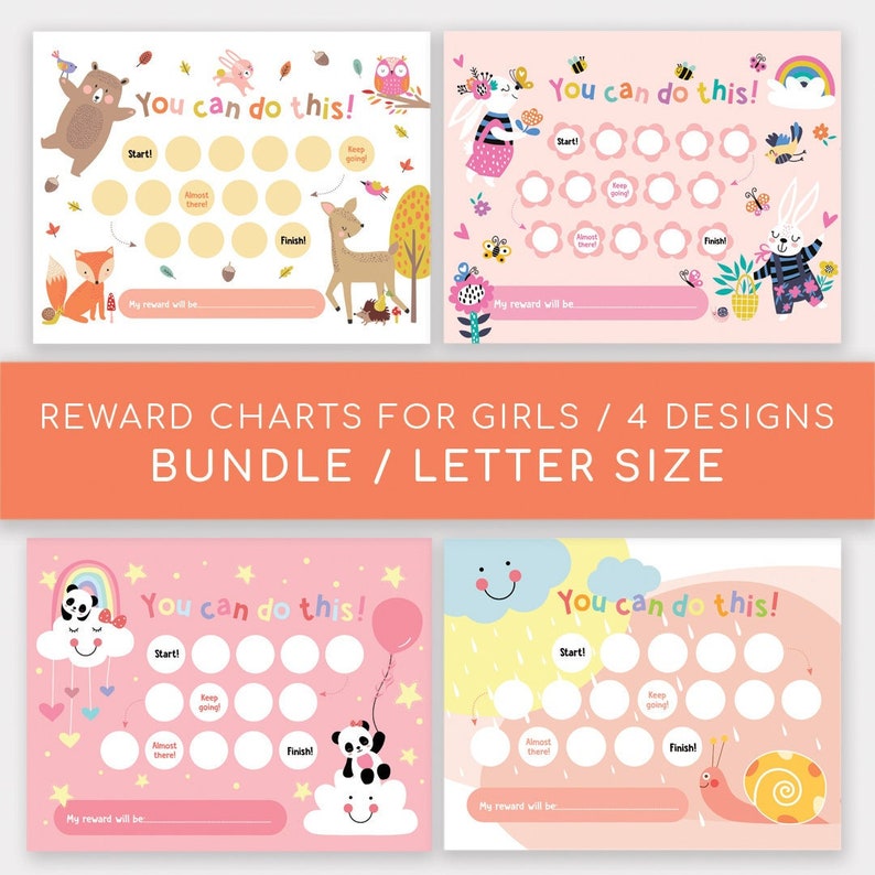 Girls Reward Chart BUNDLE, Wodland Reward Chart, Panda Reward Chart ...
