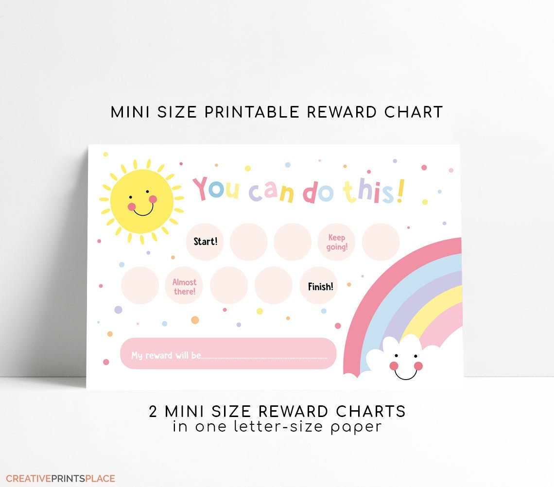 Mini Size Printable Pink Rainbow Sun Reward Chart, Girl's Sticker Chart ...