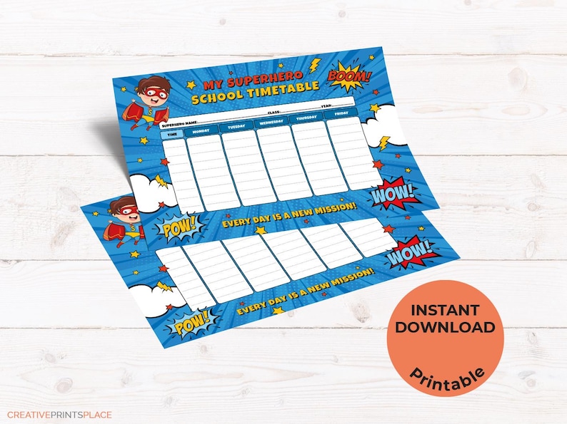 Superhero School Schedule Printable: Comic Book Weekly Planner (digital ...