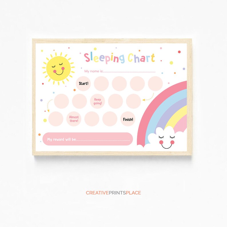 Printable Sun Rainbow Sleeping Chart for Girls, Girl's Sticker Chart ...