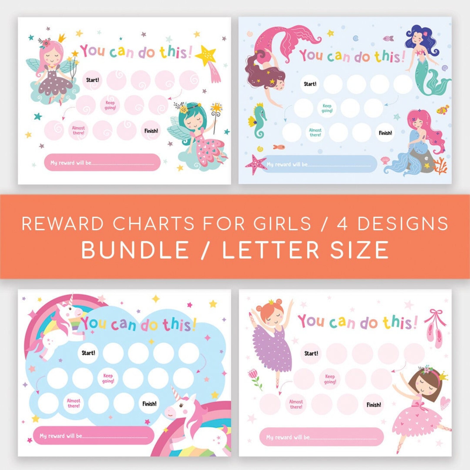 Girls Reward Chart BUNDLE, Unicorn Reward Chart, Fairy Reward Chart ...