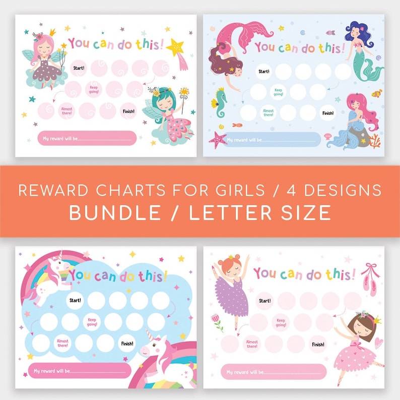 Girls Reward Chart BUNDLE, Unicorn Reward Chart, Fairy Reward Chart ...