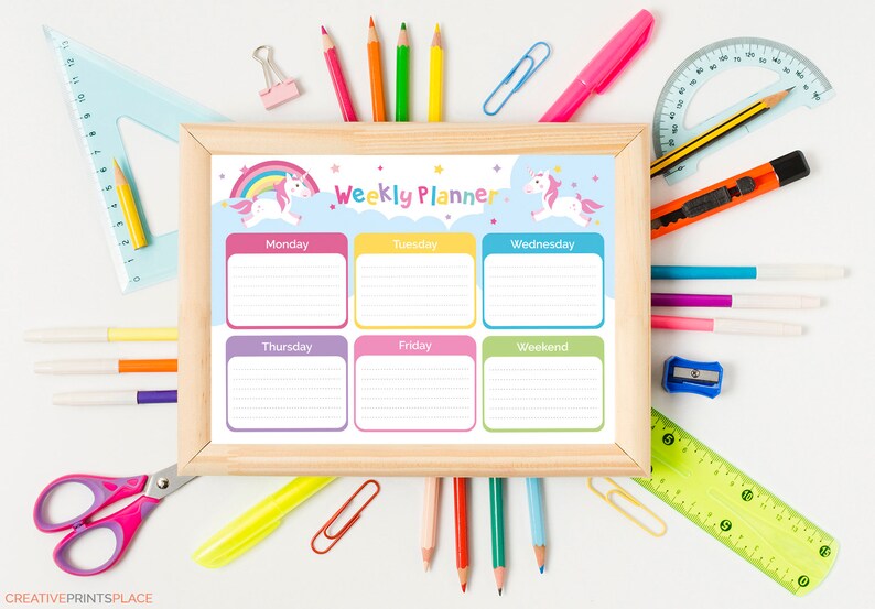 Printable Unicorn Kids Weekly Planner, Unicorn Daily Planner ...