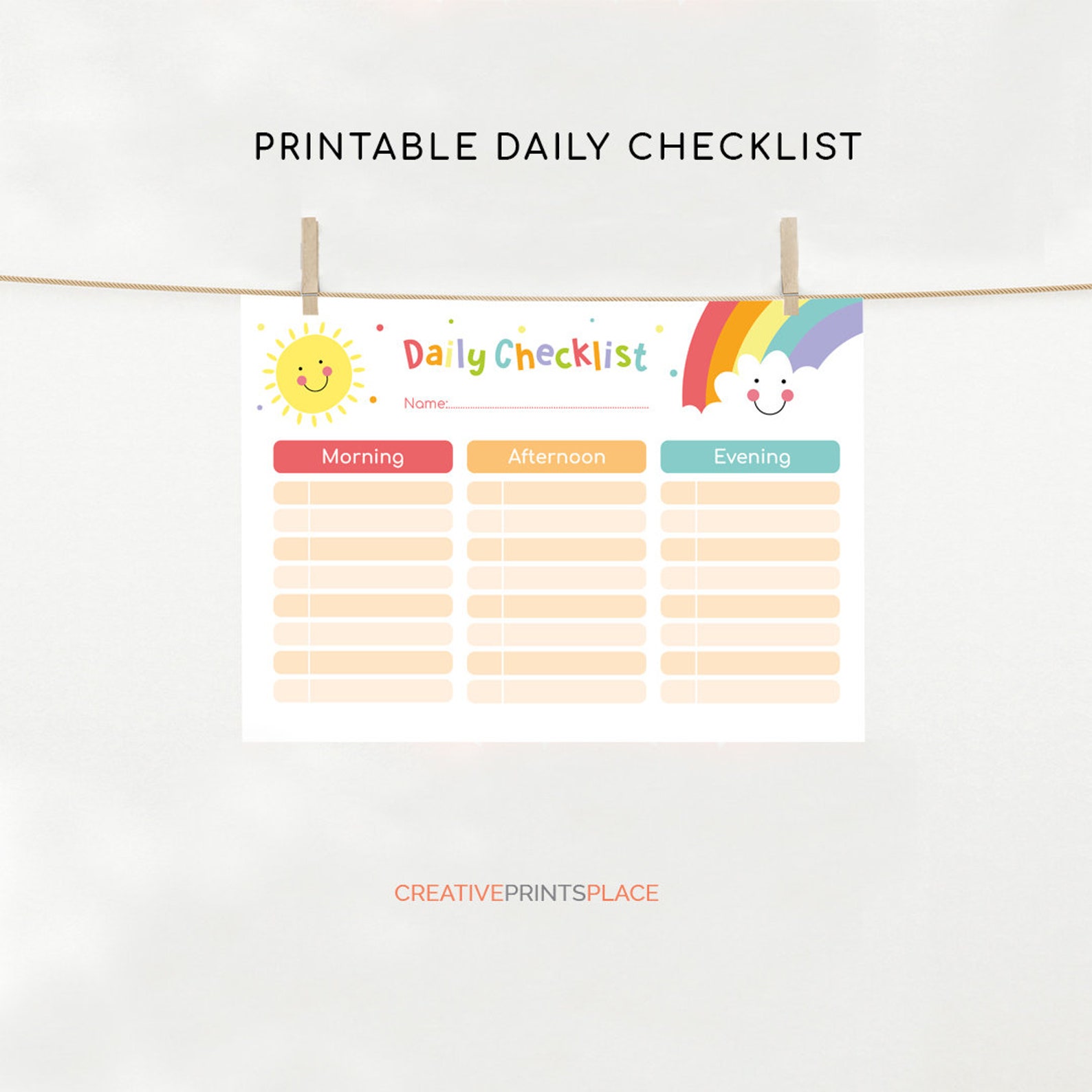 Printable Sun Rainbow Kids Daily Checklist Before and After - Etsy