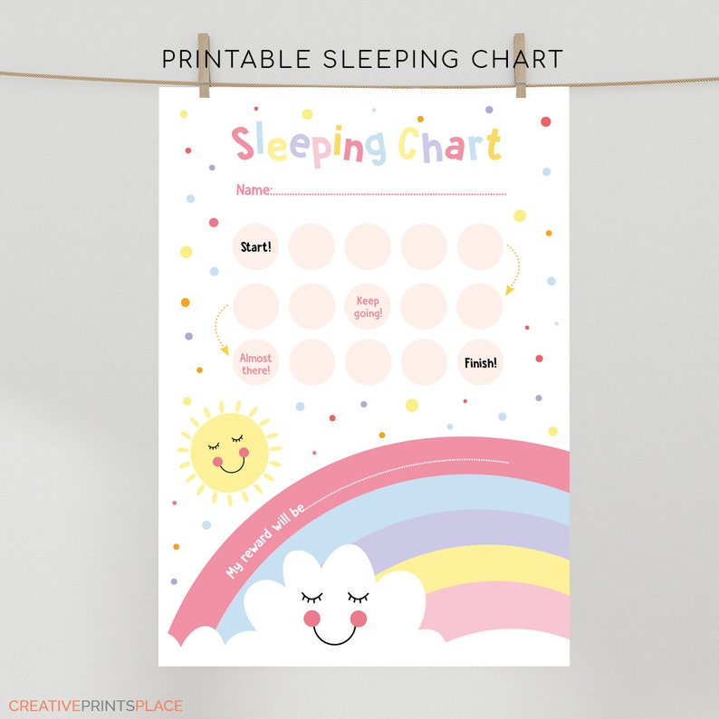 Printable Girls Pink Rainbow and Sun Sleeping Chart, Girl's Sleeping ...