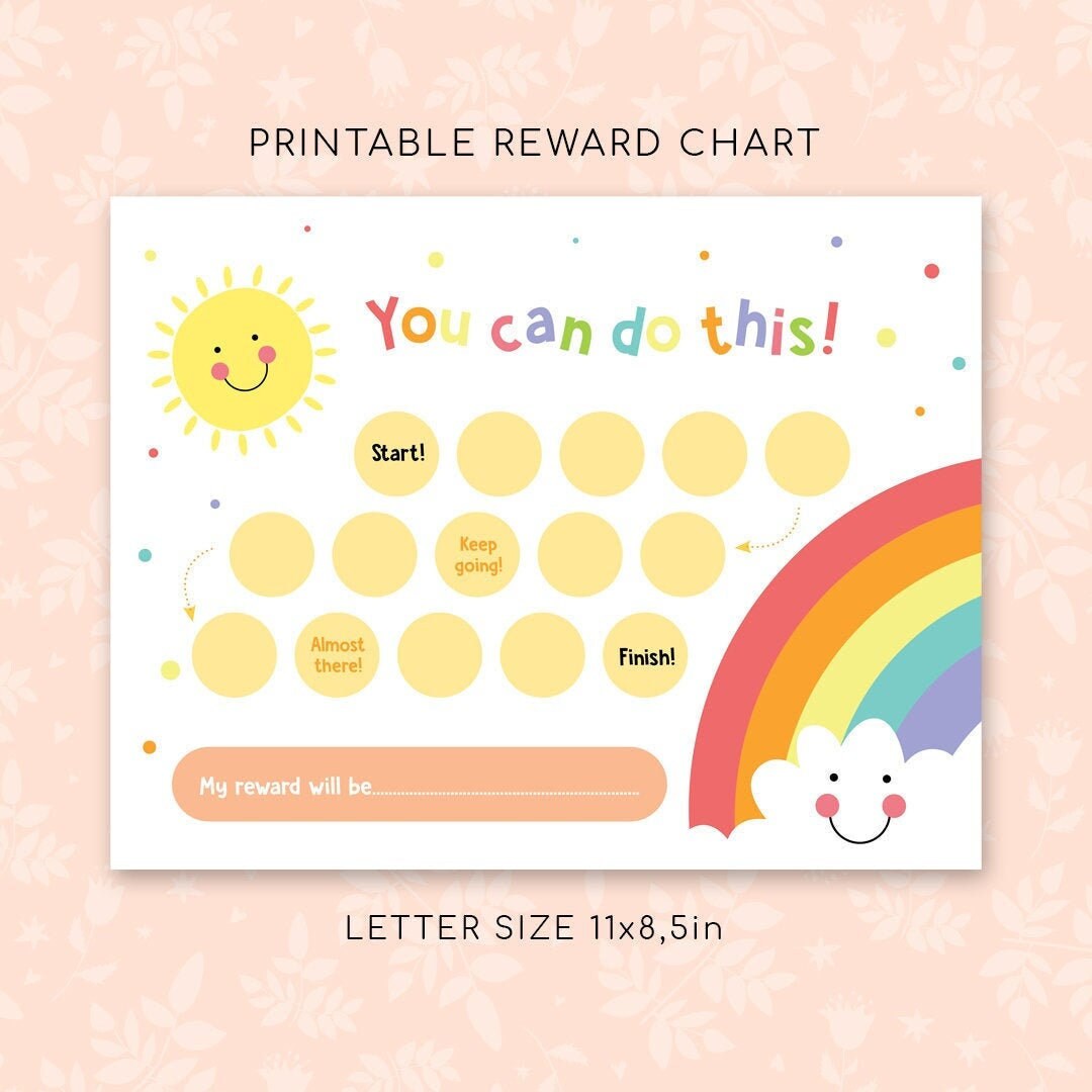 Printable Rainbow Sun Reward Chart Girl's Sticker Chart | Etsy