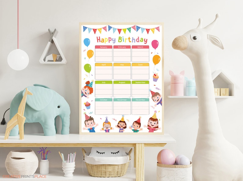 Printable Kids Birthday Calendar: Classroom Birthday Tracker (digital ...