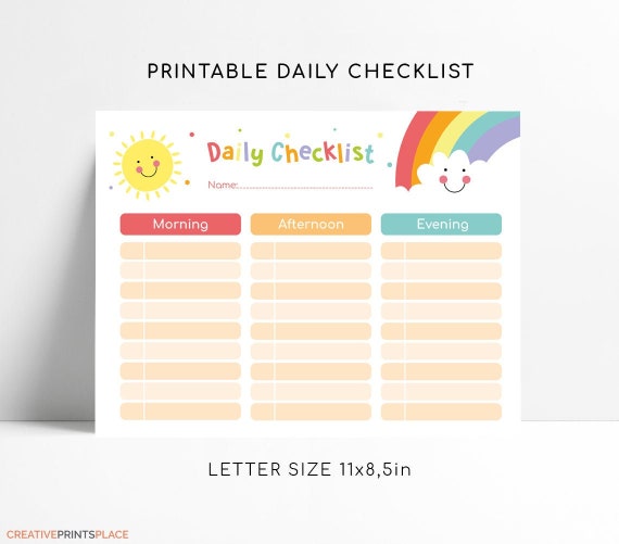 Printable Sun Rainbow Kids Daily Checklist Before and After | Etsy