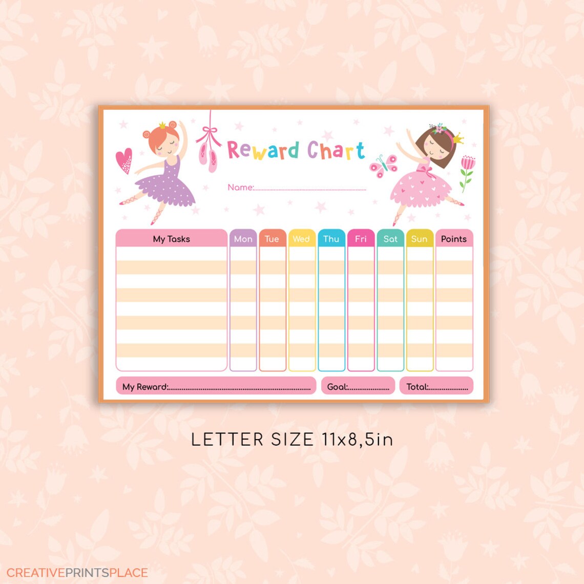 Printable Ballerinas Task Chart, Girl Weekly Behavior Chart ...