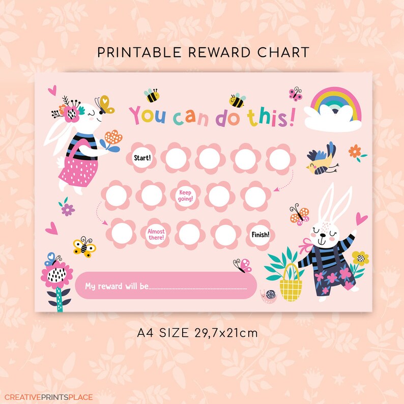 Printable Easter Bunny Reward Chart, Bunny Sticker Chart, Girl Sticker ...