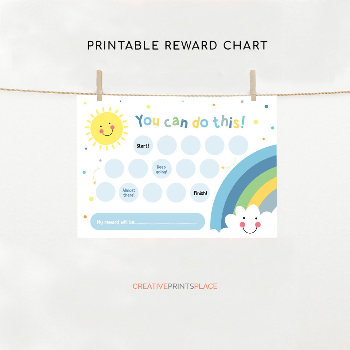 Printable Rainbow Sun Reward Chart for Boys, Boy Sticker Chart, Instant ...