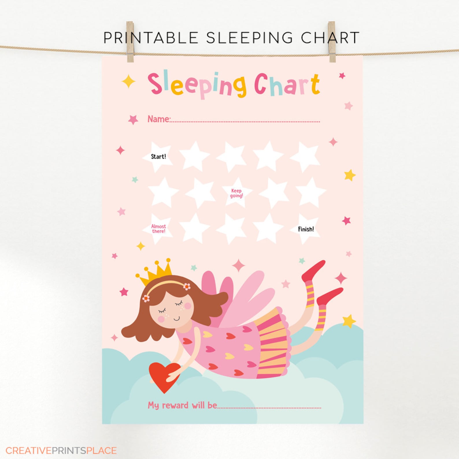 Printable Fairy Sleeping Chart, Girls Sleep Tracker Reward Chart ...
