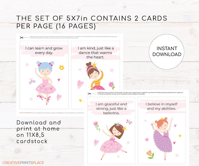 Ballerina Affirmation Cards for Kids: Positive Thinking (digital ...