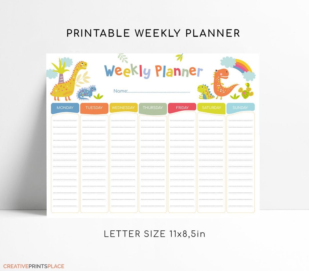 Dinosaur Weekly Planner Printable: Kids School Activities (digital ...