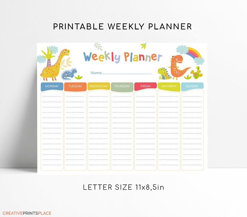 Dinosaur Weekly Planner Printable: Kids School Activities (digital ...