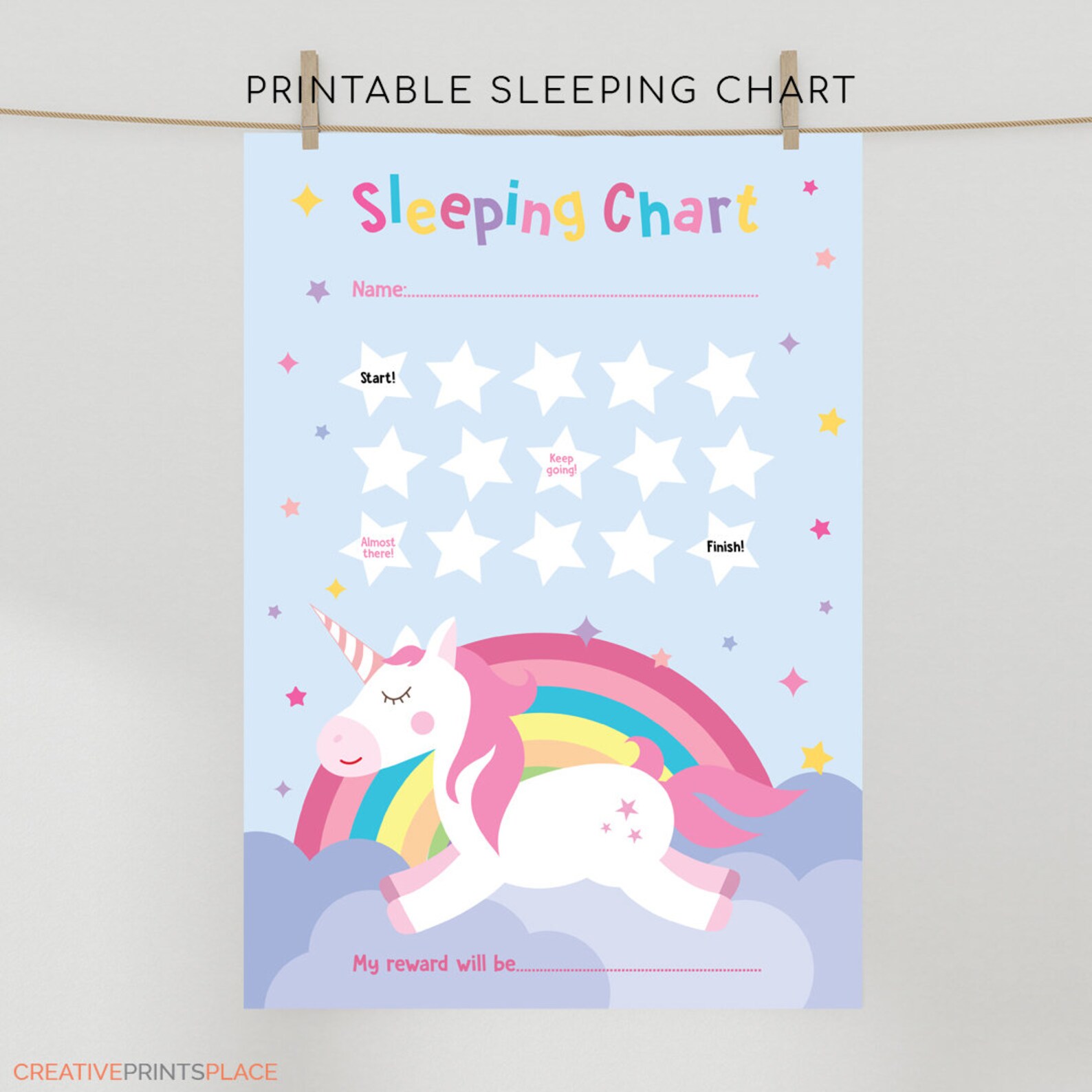 Girls Unicorn Sleeping Chart Printable Sleep Sticker Chart | Etsy