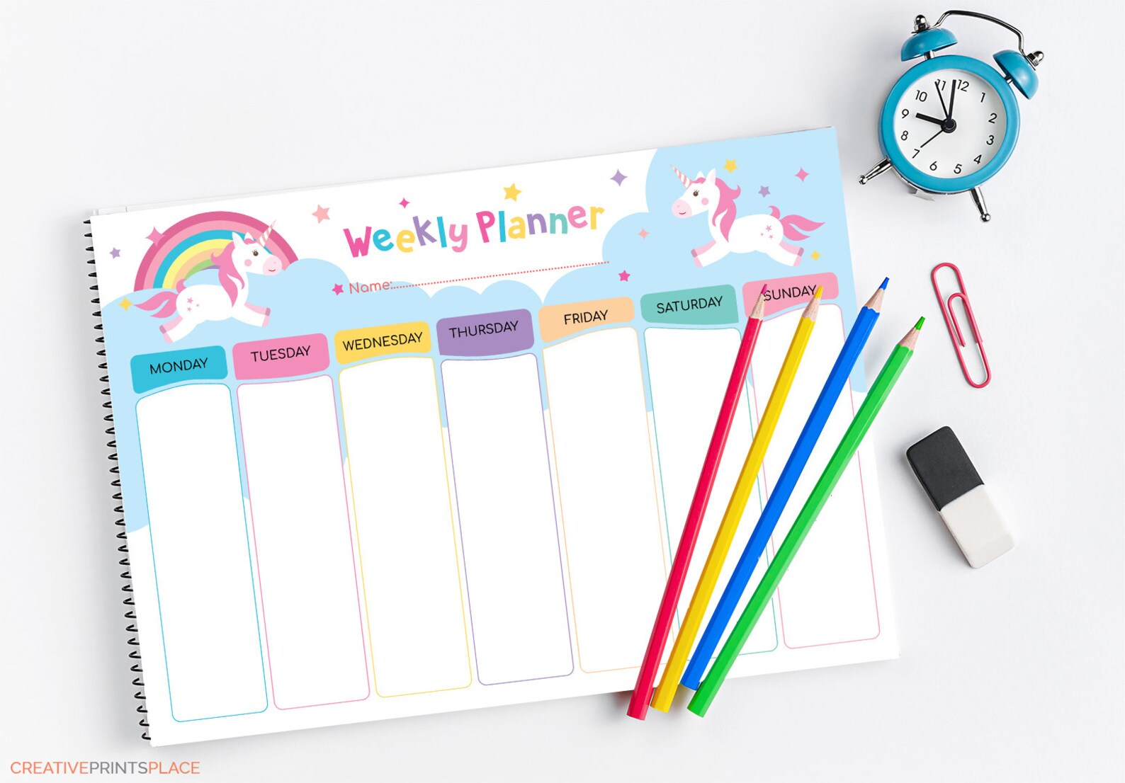 Unicorn Weekly Planner Printable, Kids Homeschool Organizer (digital ...