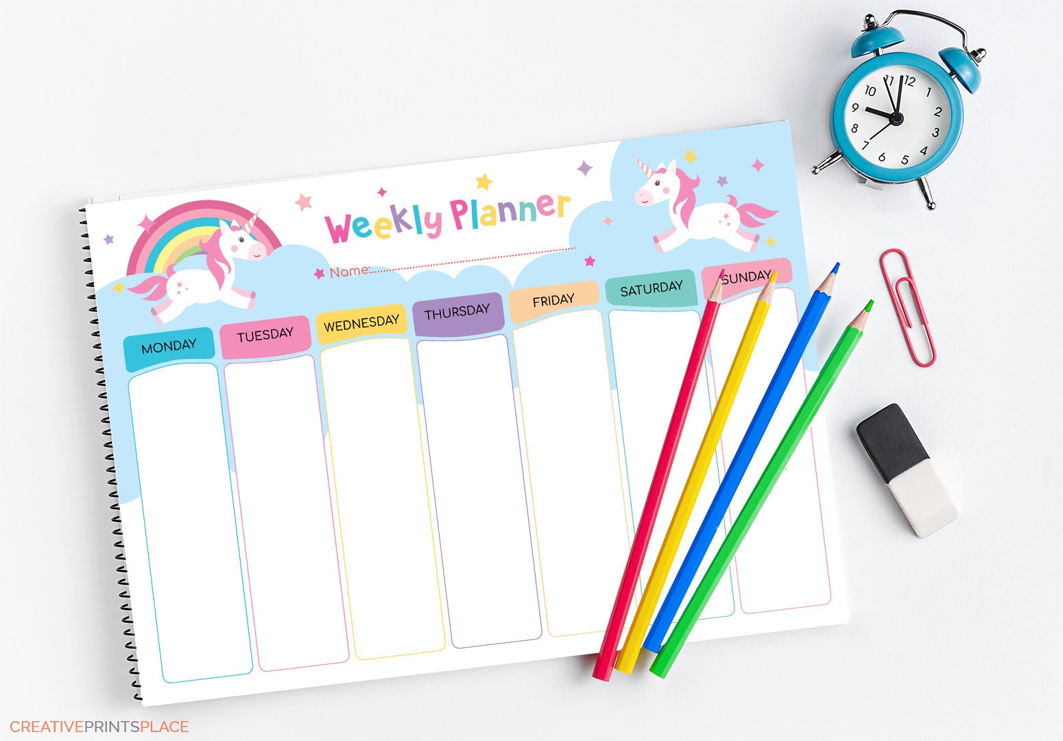Unicorn Printable Kids Weekly Planner, Printable Daily Weekly Planner ...