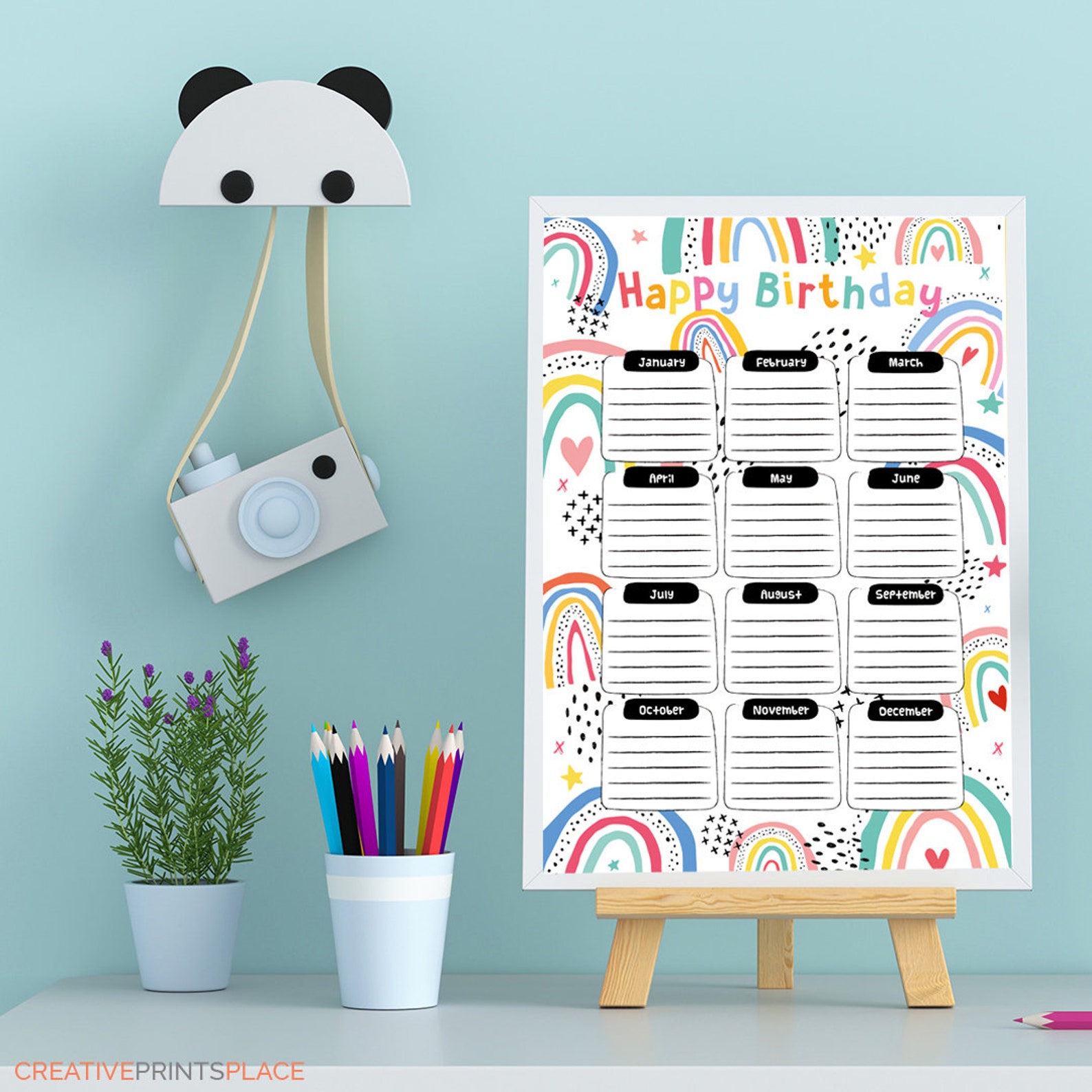 Printable Rainbow Happy Birthday Calendar, Kid Birthday Planner, Class ...