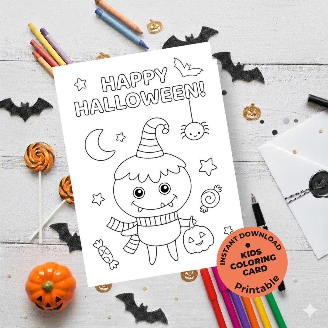 Happy Halloween Coloring Card for Kids – Cute Monster Printable ...