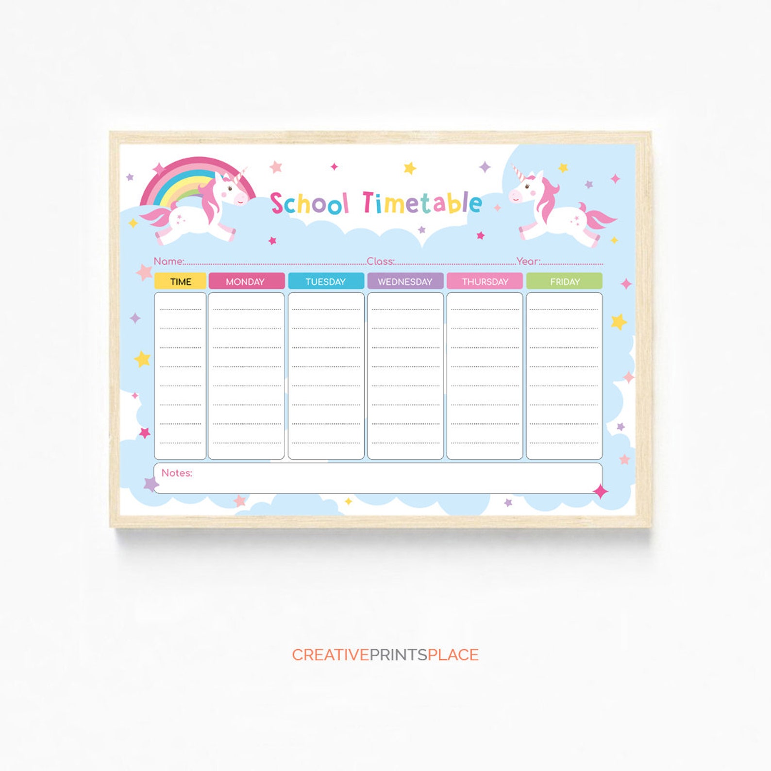 Printable Unicorn School Timetable, Kids Daily Schedule, Back to School ...