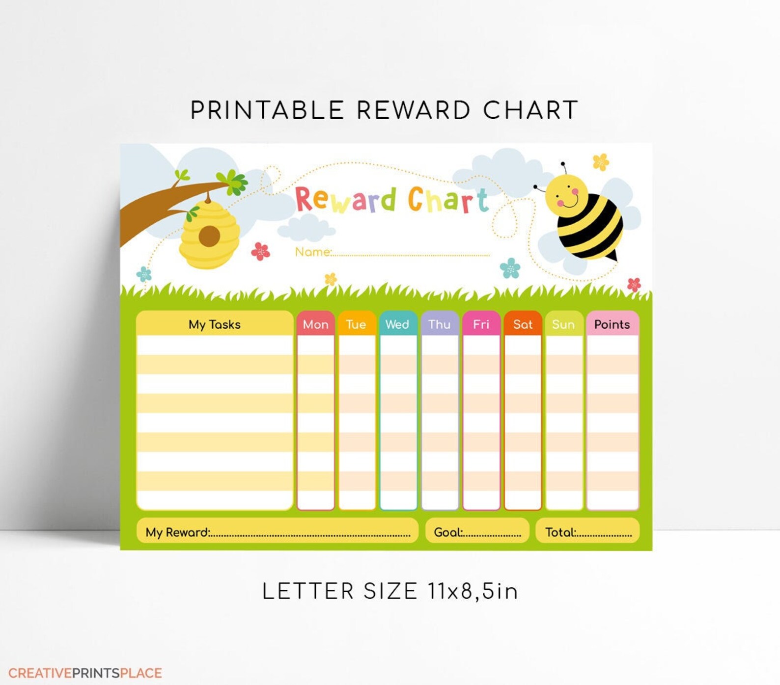 Printable Bee Reward Chart, Kids Responsibility Chart, Children's ...
