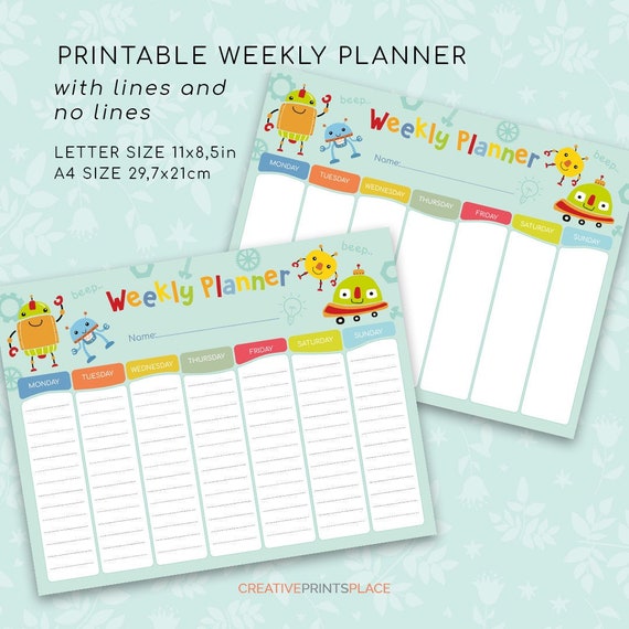 Printable Robots Weekly Planner Robots Daily Planner - Etsy