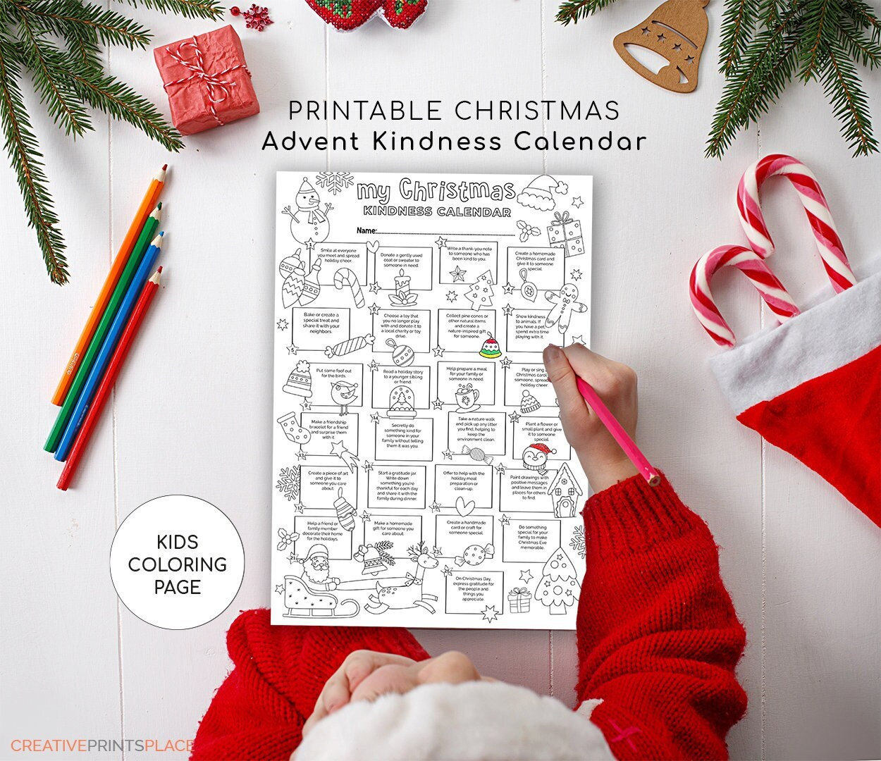 Printable Kindness Christmas Advent Calendar for Kids, Printable ...