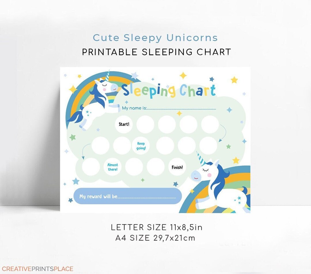 Printable Unicorn Sleeping Chart for Boys, Boy's Sticker Chart, Toddler ...
