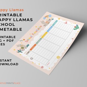Printable Llama School Timetable – Kids Daily Planner PDF, A4 & Letter ...