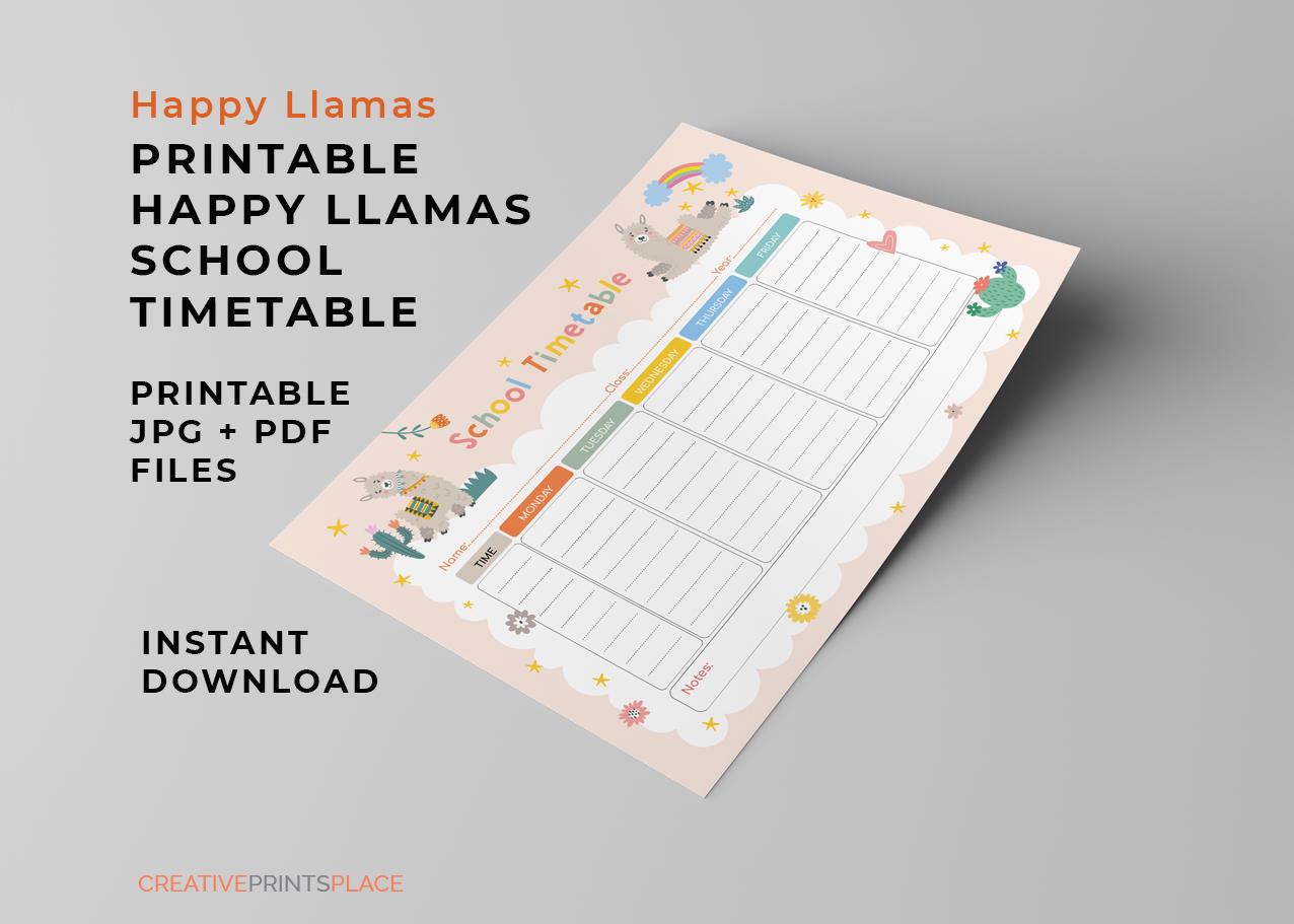 Printable Llama School Timetable – Kids Daily Planner PDF, A4 & Letter ...