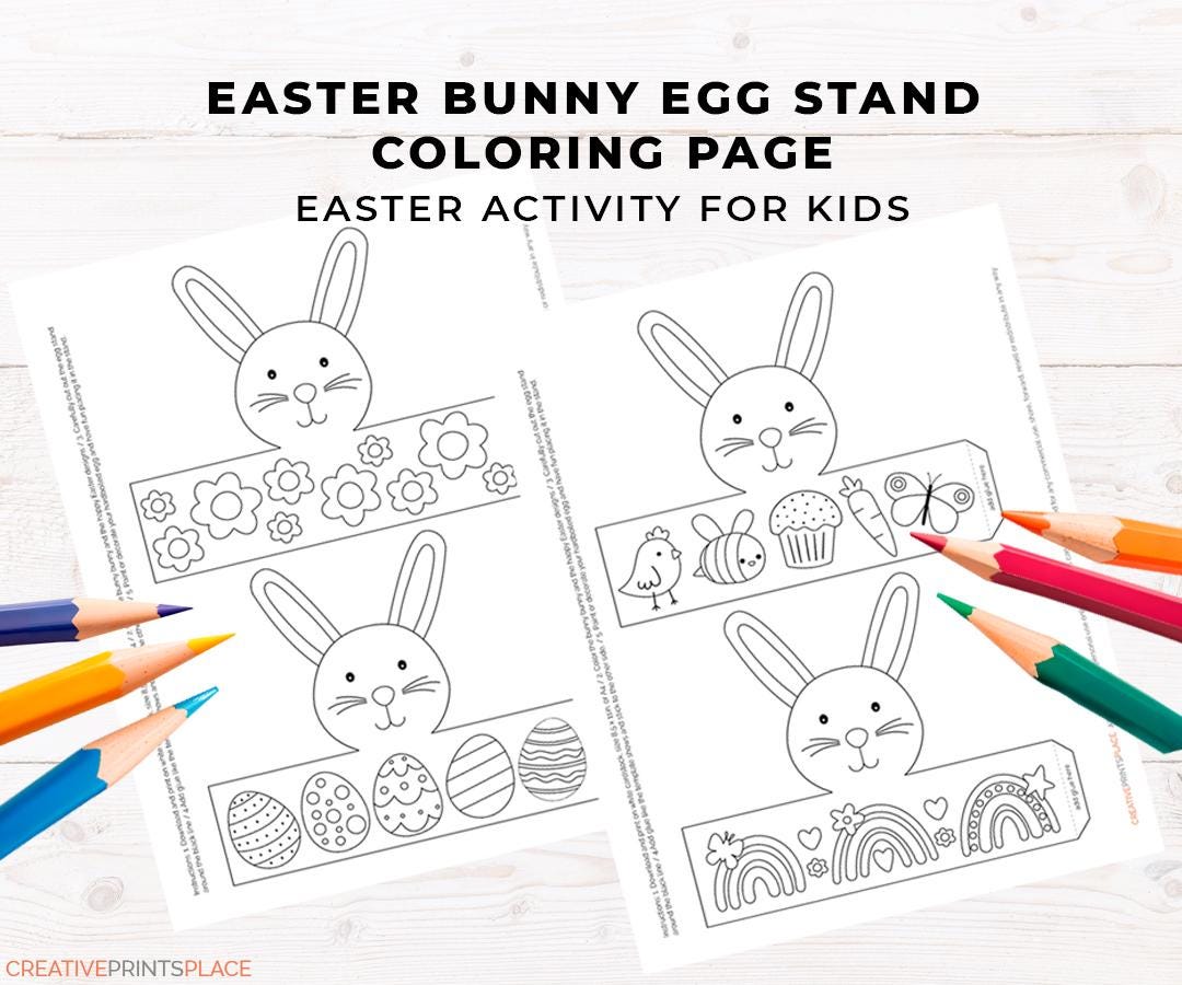 Printable Easter Bunny Egg Stand Coloring Page, Easter Kids Activity ...