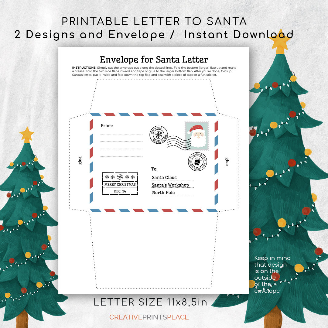 Printable Dear Santa Letter and Envelope for Boys, Christmas Wish List ...