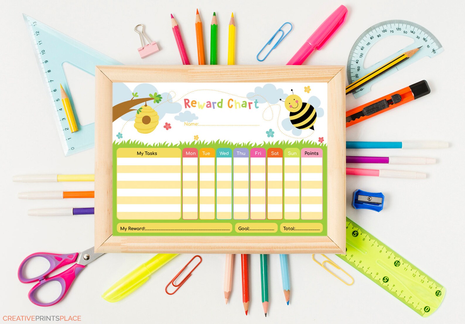 Printable Bee Reward Chart, Kids Responsibility Chart, Children's ...