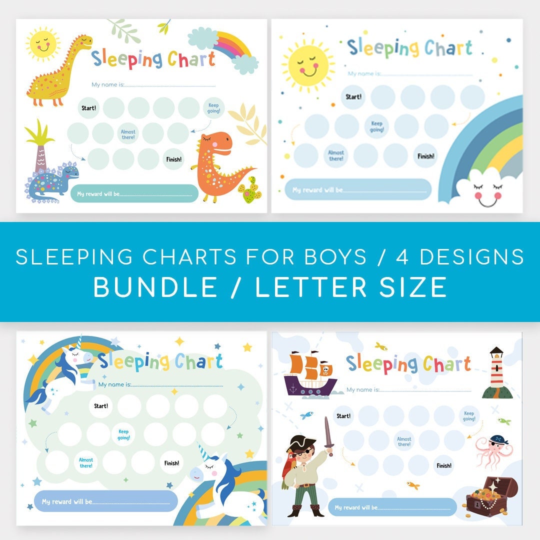 Dinosaur Pirate Unicorn Sleeping Charts BUNDLE, Boys Night Routine ...