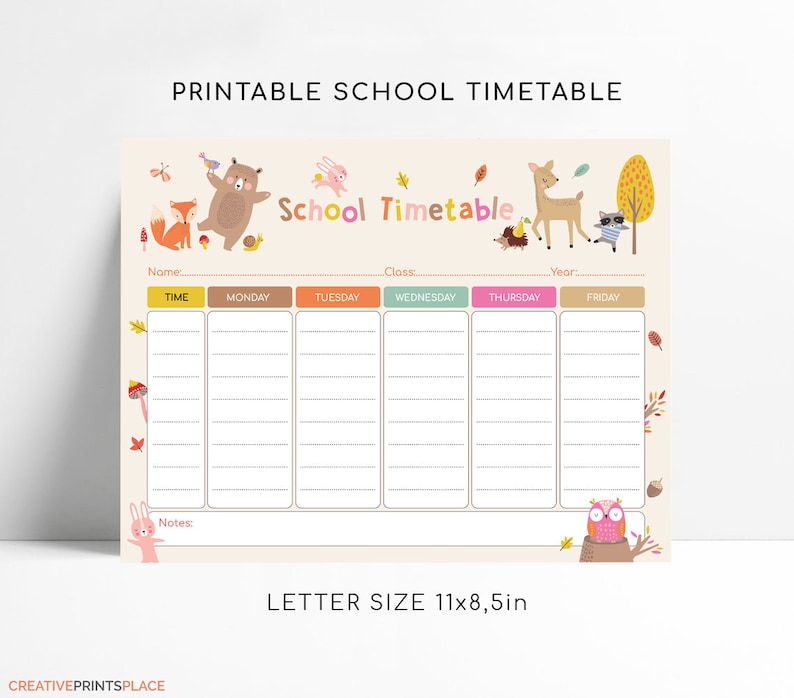 Printable Woodland School Timetable, Kids Daily Schedule, Back to ...