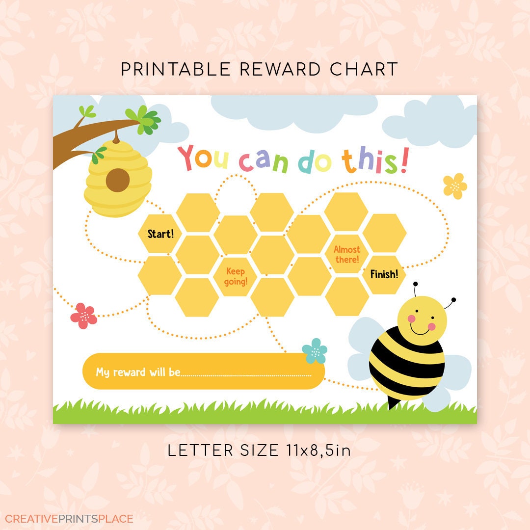 Printable Bee Reward Chart for Girls, You Can Do It Chart, Boy Reward ...