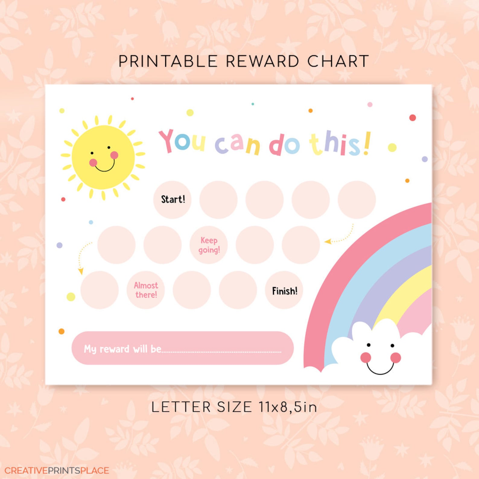 Printable Rainbow Sun Reward Chart for Girls, Girl Sticker Chart ...
