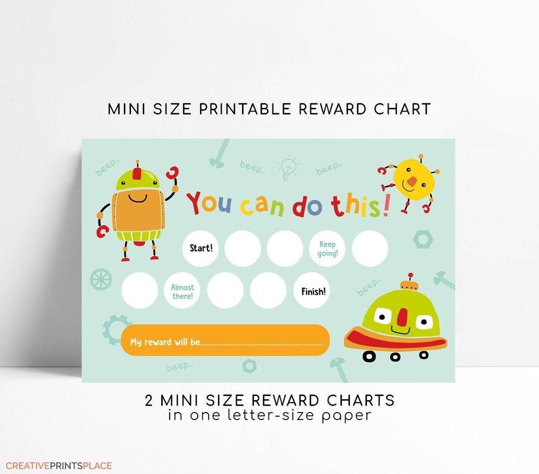 Mini Size Printable Robots Reward Chart, Boy's Mini Sticker Chart, Mini ...