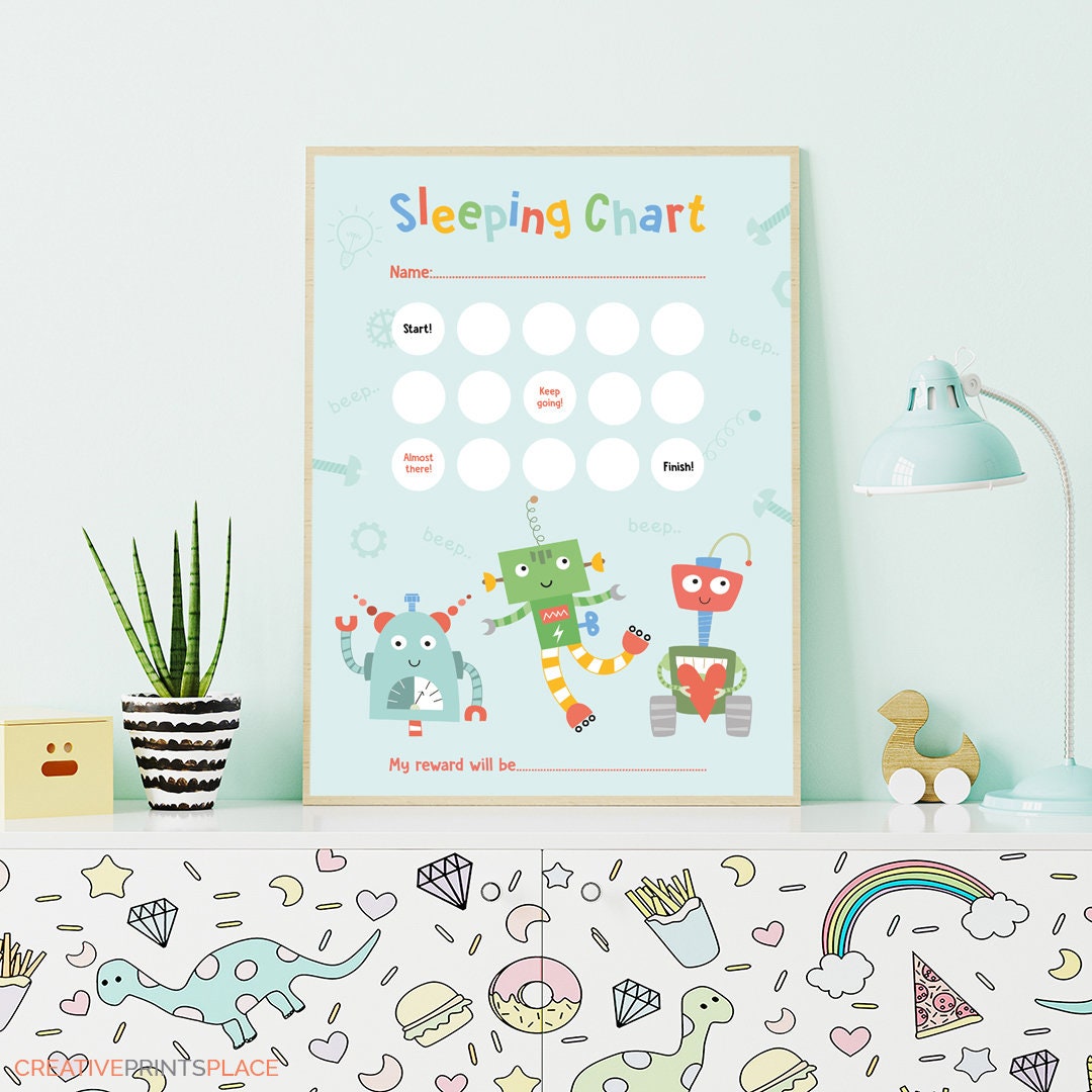 Happy Robots Sleeping Chart for Boys, Boy's Sticker Chart, Toddler ...